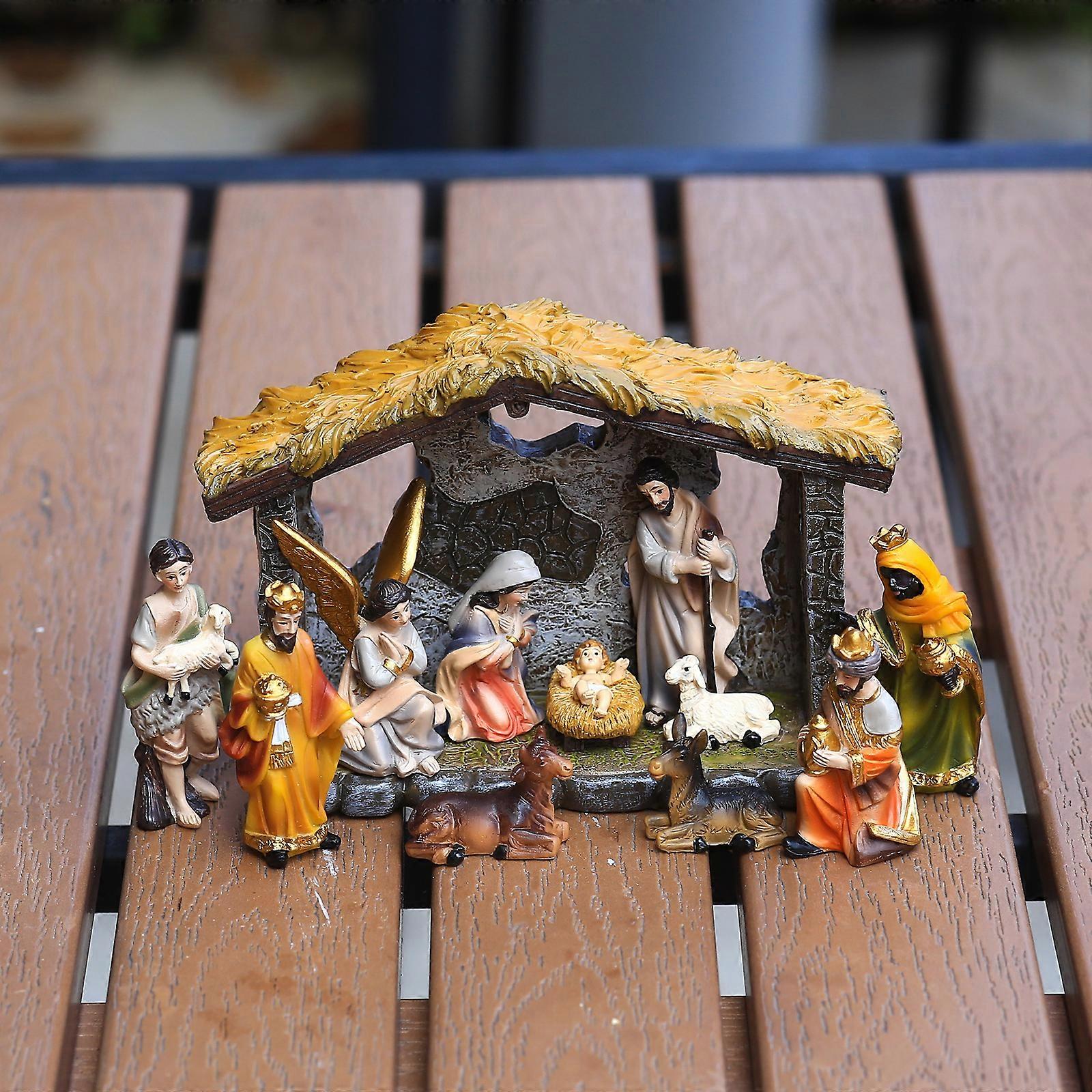 Christmas Nativity Figurine Set Jesus Manger Scene,Hand Resin Craft ...