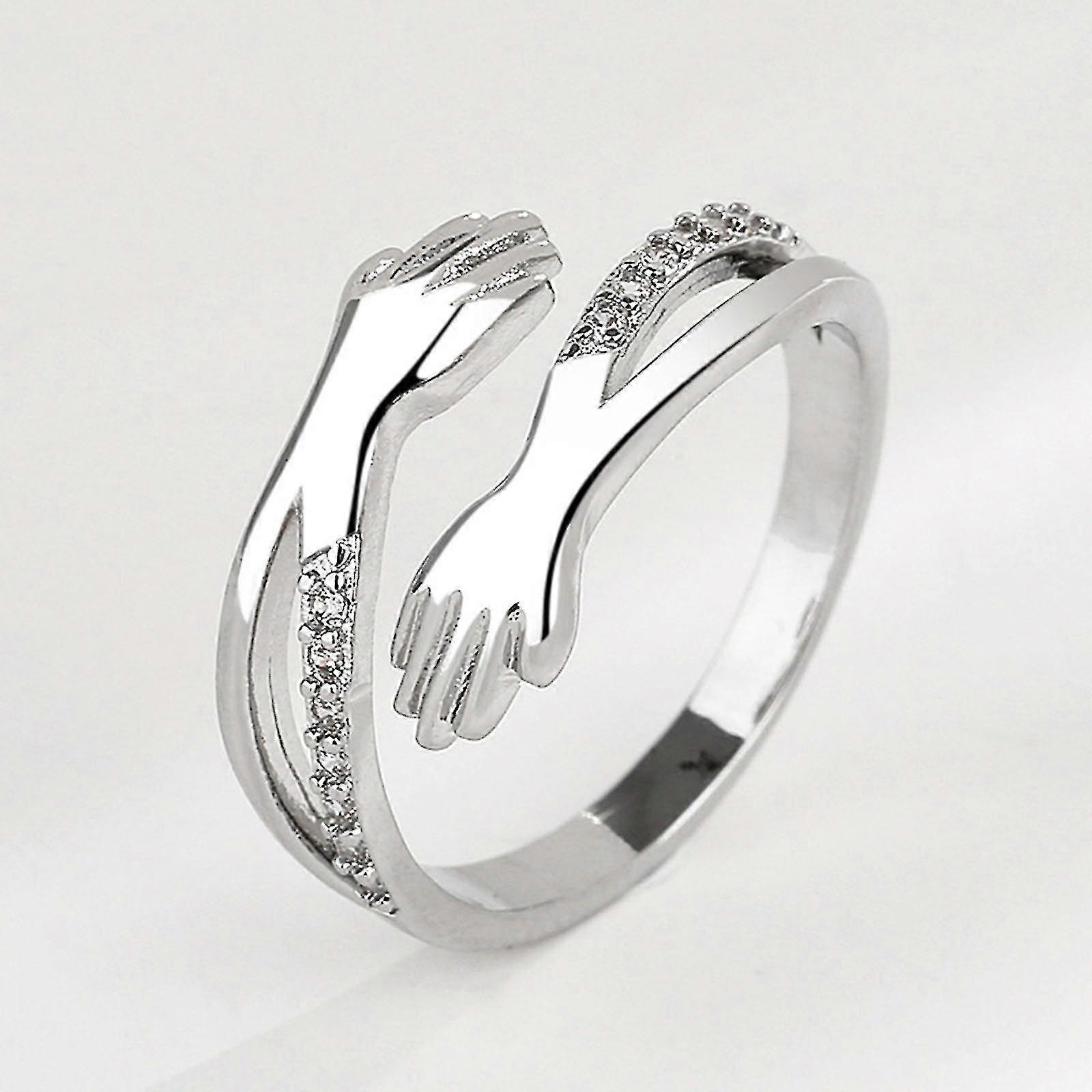 Couple Love Hug Ring Diamond Simple Hands Embrace Oning Adjustable Ring ...