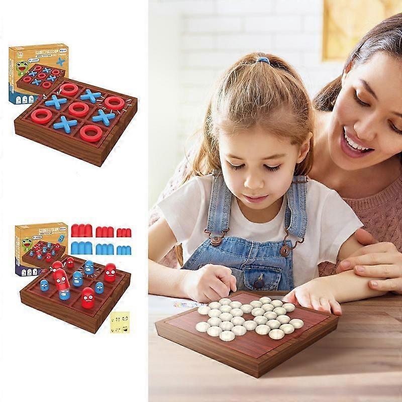 Wooden Solitaire Board Game Tabletop Games For Kids Tick Tac Toe ...