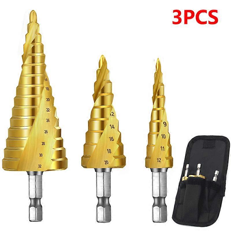 3pcs HSS Titanium-Coated Spiral Groove Step Drill Bit 4-12 4-20 4-32 ...