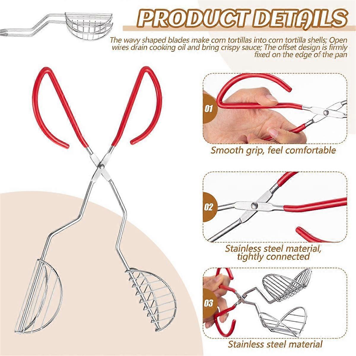 6 Pcs Stainless Steel Taco Shell Tong with Red Plastic Clip, Taco Press ...