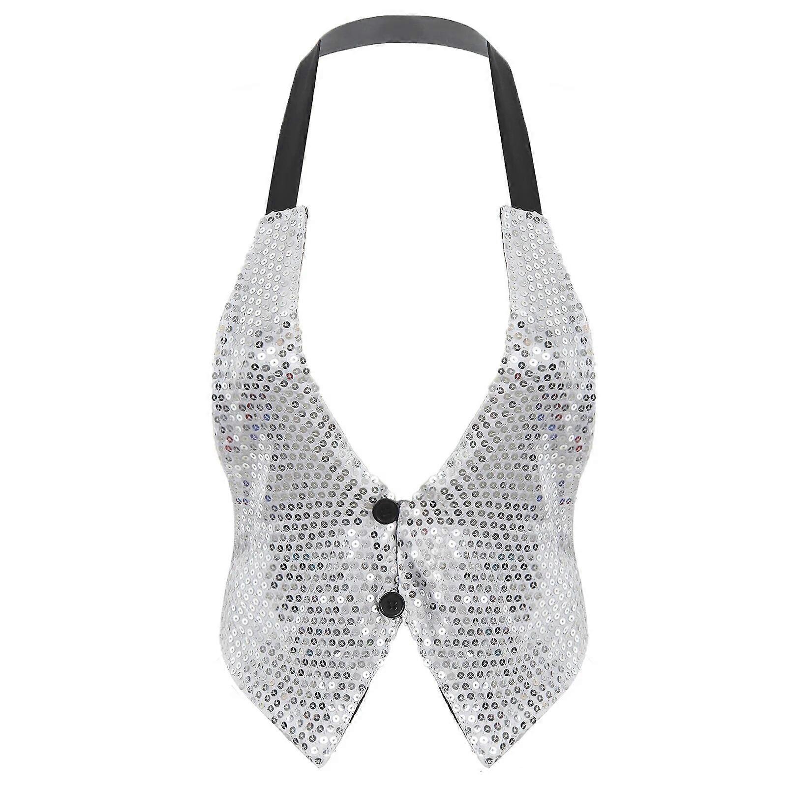 Vests for Womens Glittery Sequin Waistcoat Halter Neck Self-Tie ...