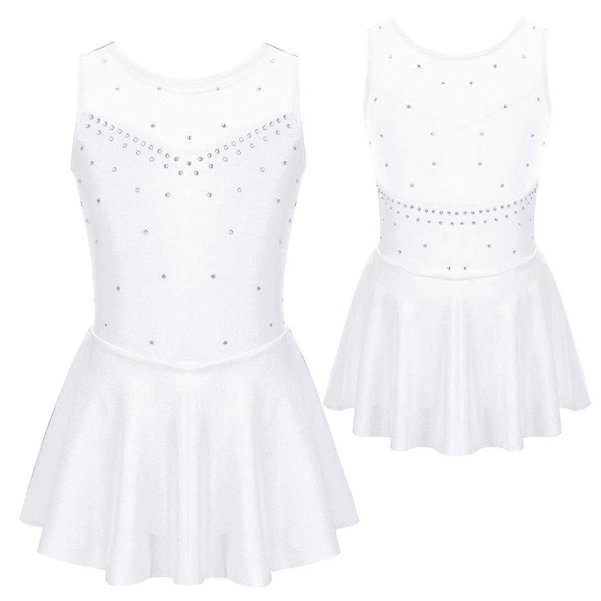 Figure Skating Dress Kids Girls Rhinestone Mesh Splice Ballet Dance ...