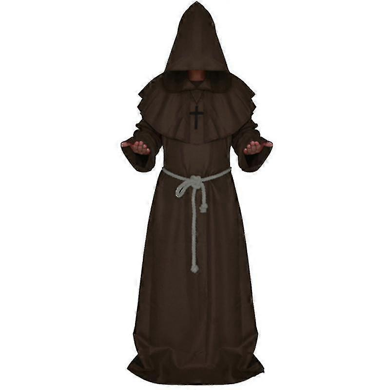 Adult Monk Hooded Robe Cloak Cape Friar Medieval Priest Costume_y ...