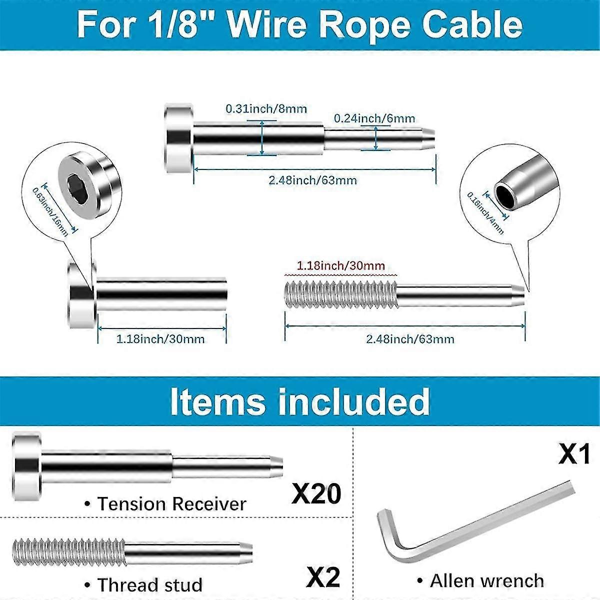 20pack Invisible Cable Railing Kit,sst316swage Tensioner And Terminal ...