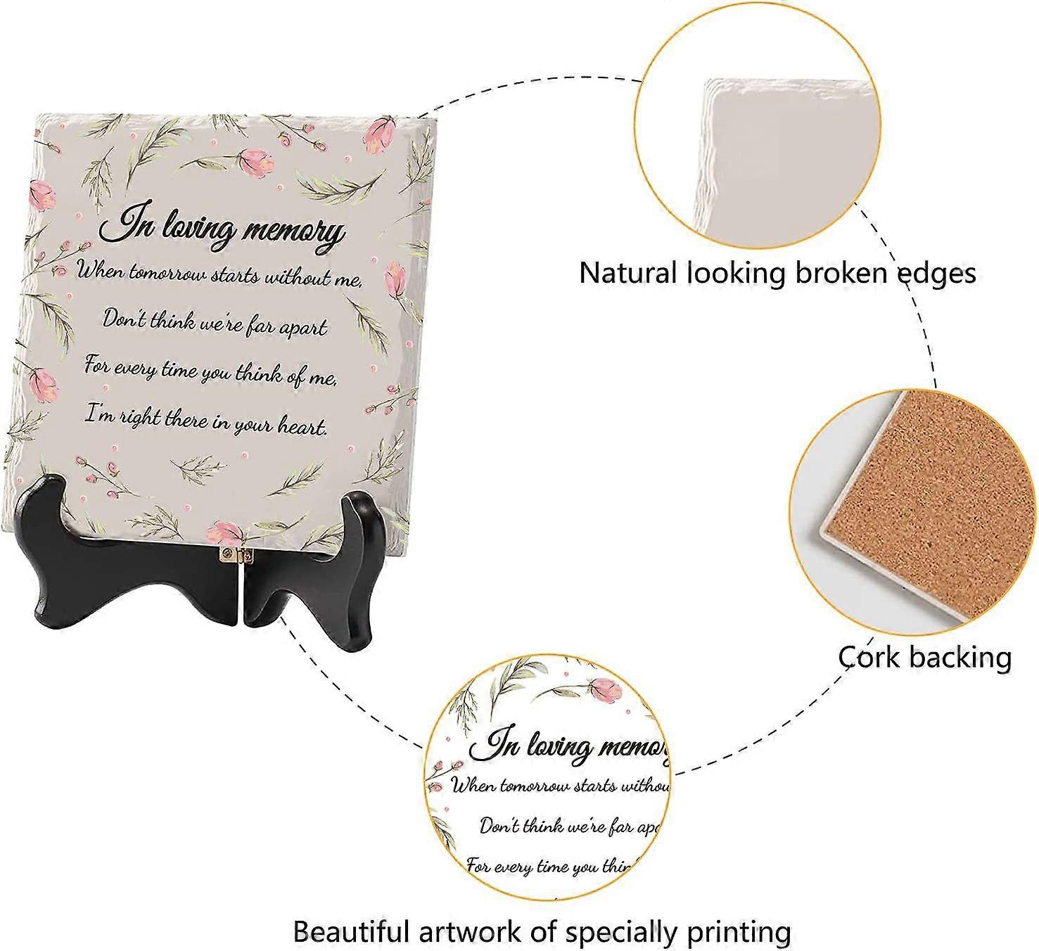 in Loving Memory Memorial Gifts Flower Ceramic Tile Wooden Stand Memory ...