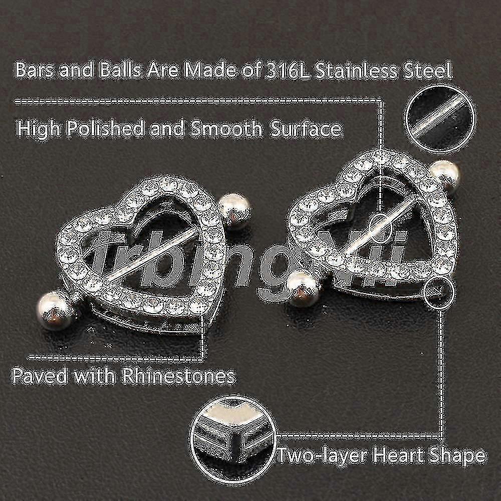 316L Stainless Steel Heart Nipple Rings - 14g Two-Layer Barbell for HK | Fruugo UK