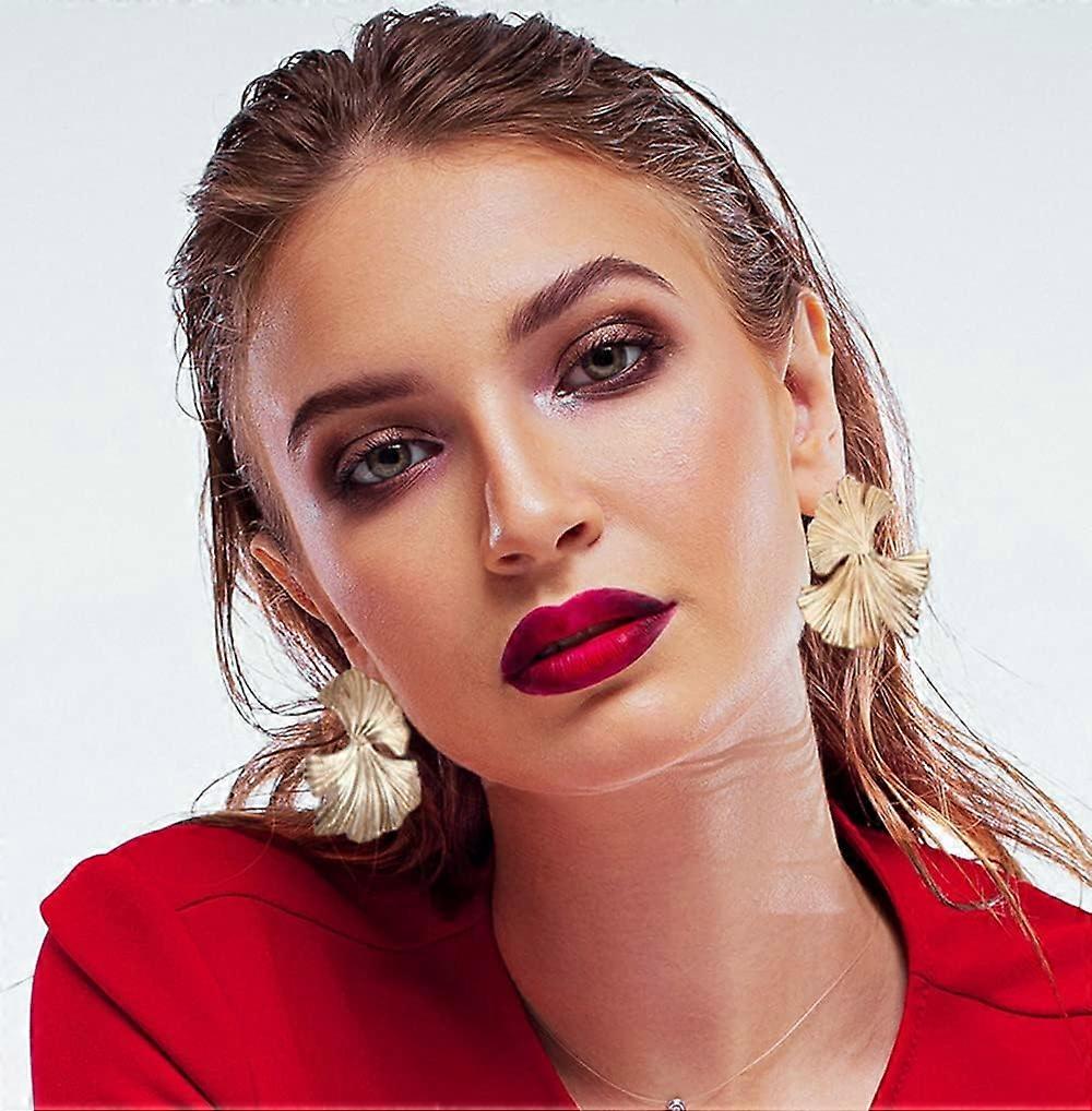 Ginko Leaf Flower Earrings, Golden Geometric Declaration Earrings ...