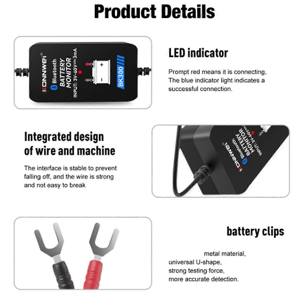 BK300 Bluetooth Car Battery Monitor 6V 12V 24V Battery Tester | Fruugo UK