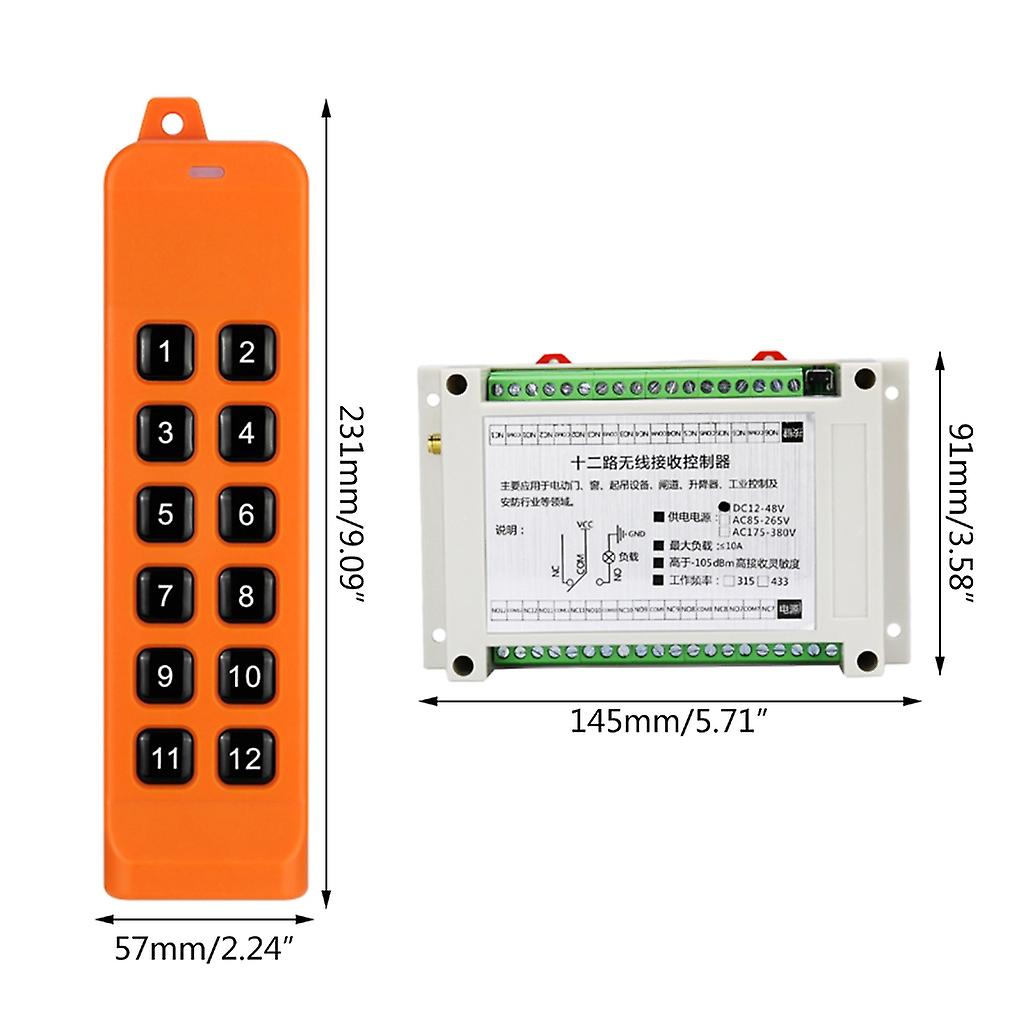 12 Way 433MHz Wireless Digital RF Remote Control Switches Receiver ...