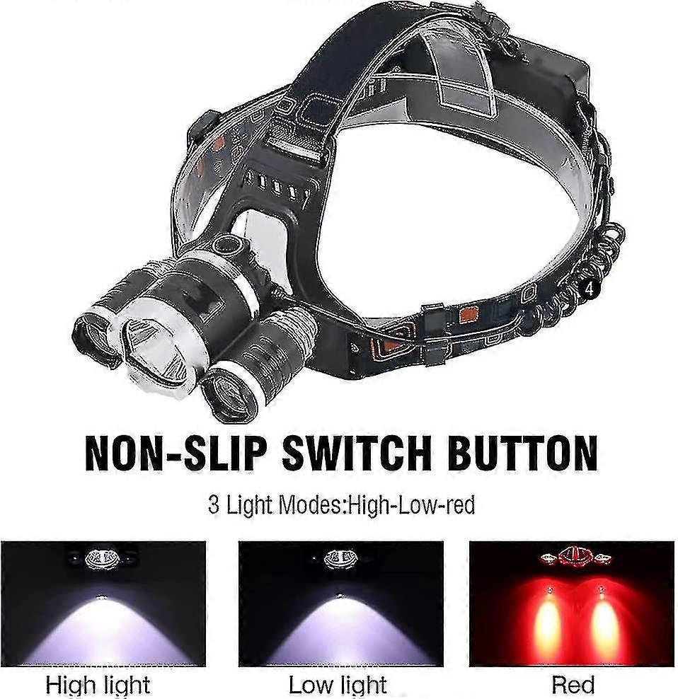 Rechargeable Headlamp, 3 Modes White And Red Led Hunting Headlamps ...