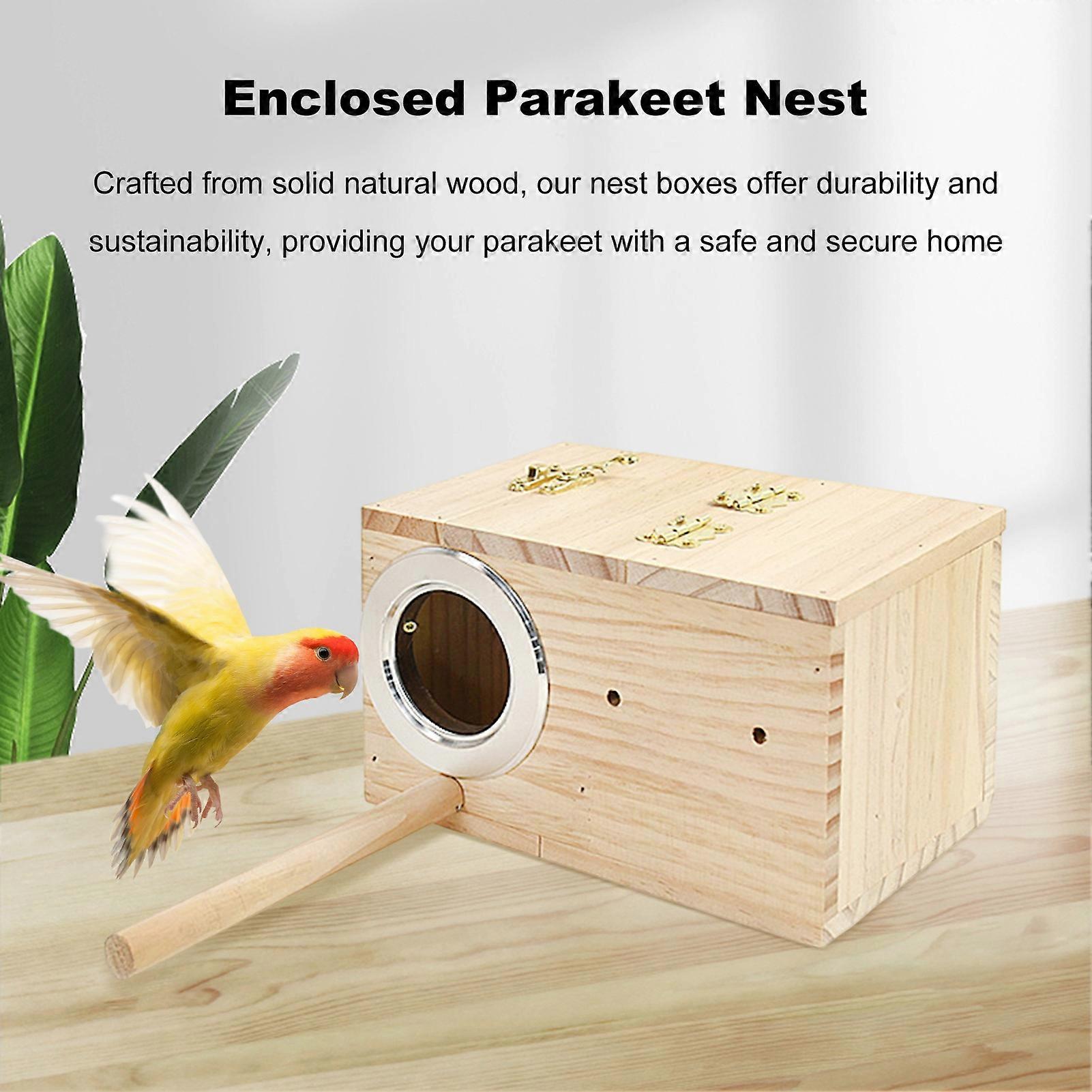 Parakeet Nesting Box Wooden Bird Nest Breeding Box with Perch Bird Cage House for Lovebirds ...