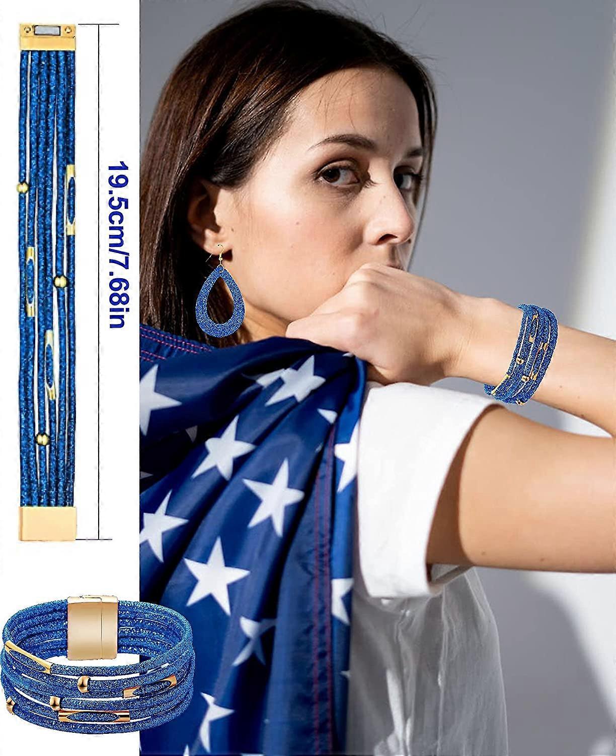 Glitter Leather Jewelry Set for Women Bridal Wedding Multi-Layer Bracelet Faux Leather Dangle ...