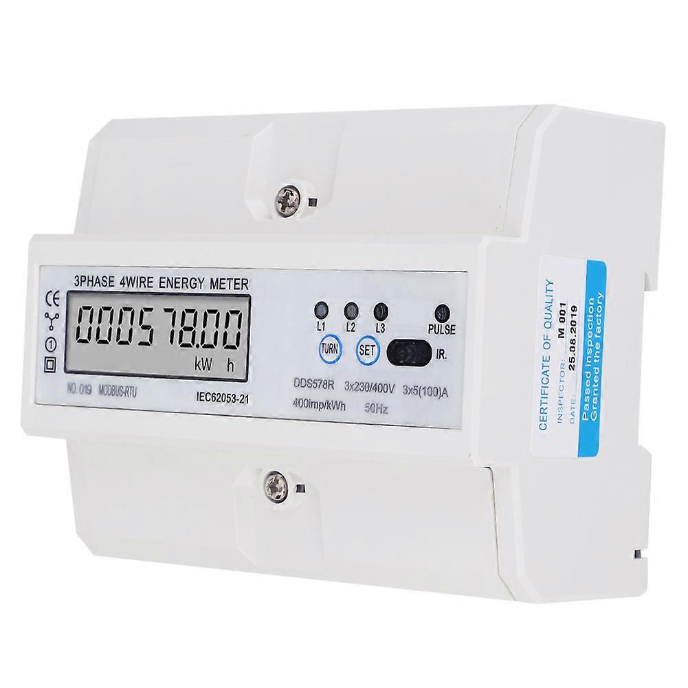 3 Phase 4 Wire Digital LCD KWH Meter DIN Rail Wattmeter Electric Energy ...
