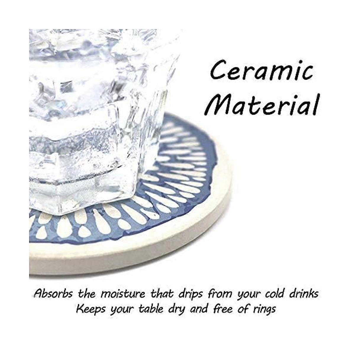 Set of 6 Coasters for Drinks Absorbing Round Ceramic Stone Coaster with ...