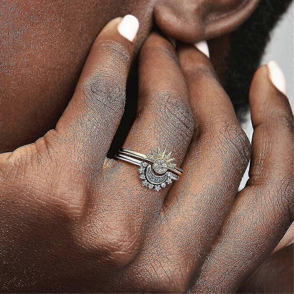 Celestial Sun And Moon Ring Set, Sparkling Sun Moon Ring With 14k Gold/silver Plating | Fruugo UK