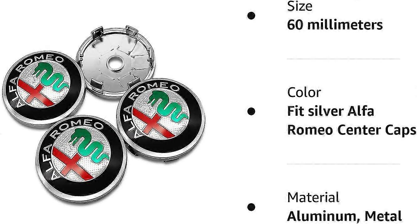 Mkk 4 Pack Silver 60mm/2.36inch Fit Alfa Romeo Wheel Center Hub Caps ...