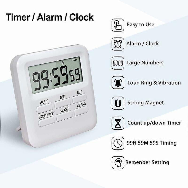Digital Timer with Clock/Alarm Clock Function 3 in 1, Magnetic Kitchen ...