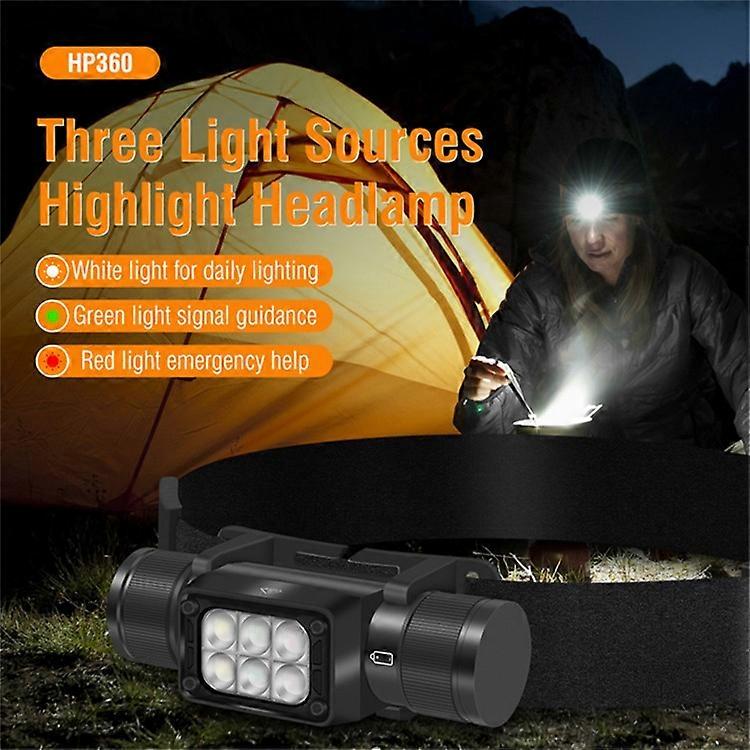 HP360 High Power Headlamp White Red Green Light Rechargeable Flashlight for Outdoor Fishing ...