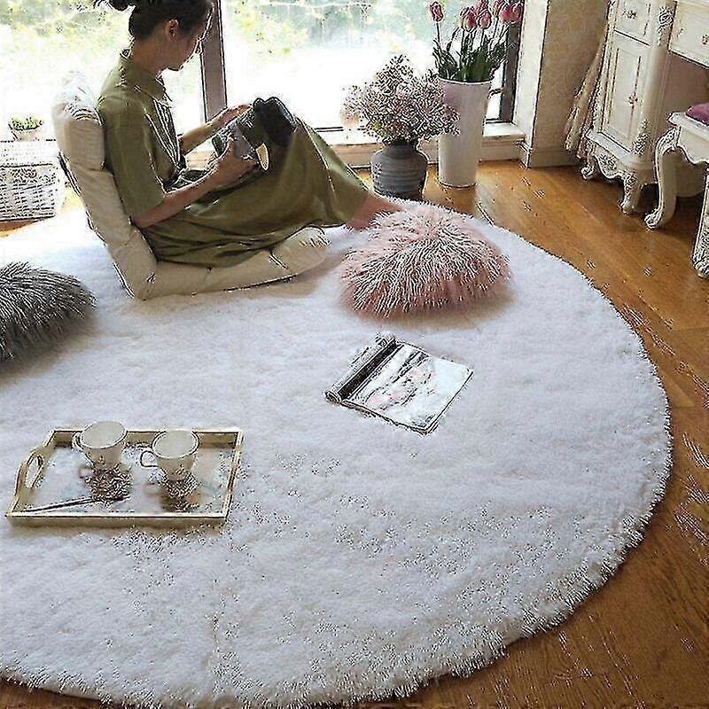 Plush Round Rug Fluffy White Carpets For Living Room Soft Home Decor ...