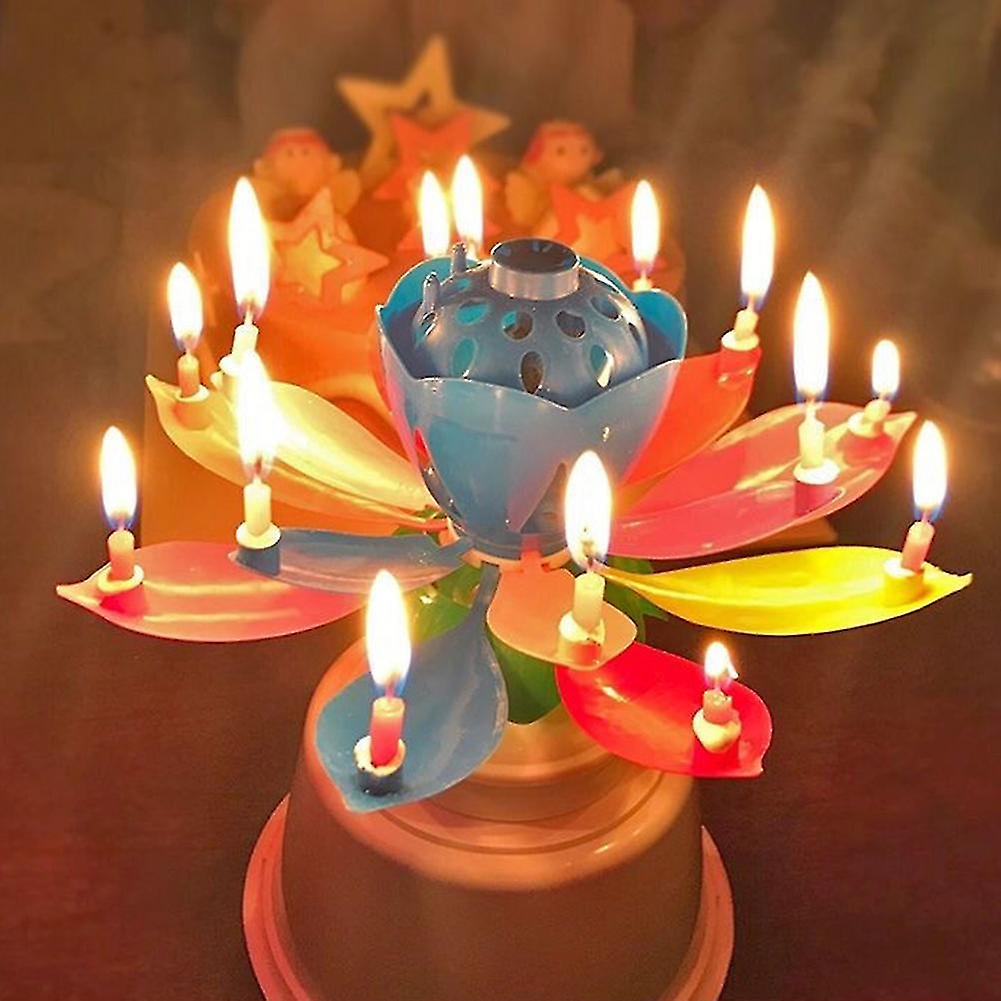 Rotating Music Lotus Cake Candle Birthday Party Magical Flower Blossom ...