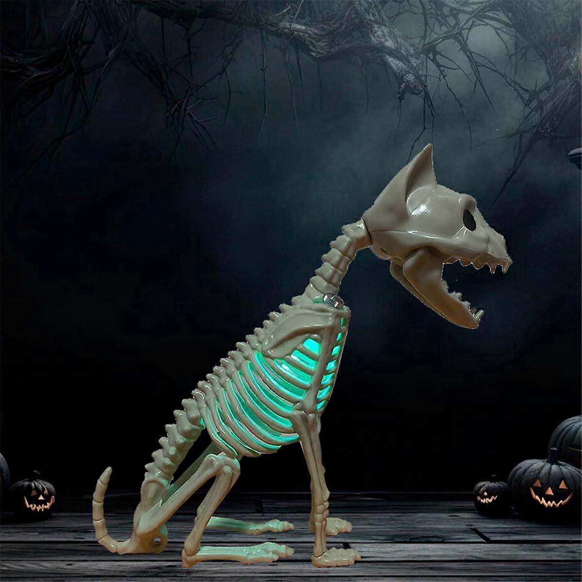 Halloween Cat Statue Skeleton Ornament Model with Light Aesthetic ...