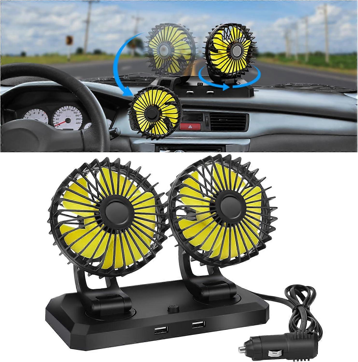 Car Fan 12V Dual Head Electric Auto Cooling Fan 2 Speed Adjustable Car ...