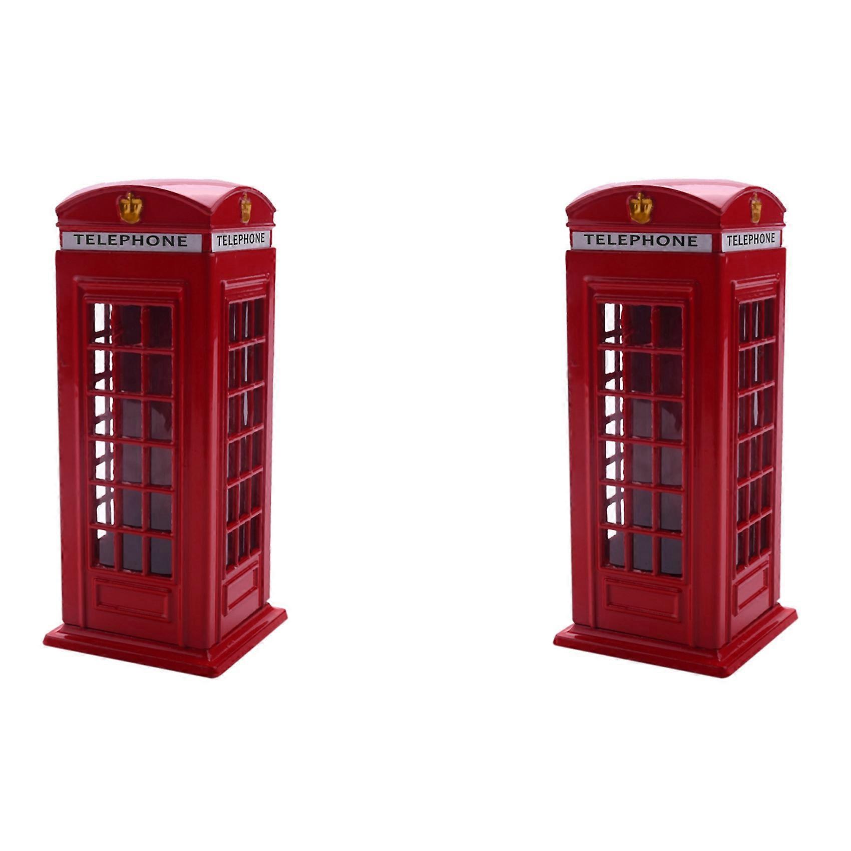 2X Metal Red British English London Telephone Booth Bank Coin Bank ...