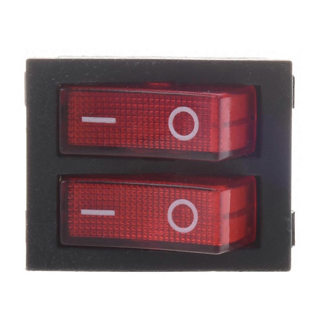 Red Light Illuminated 6 Pin Dual SPST ON/OFF Boat Rocker Switch AC 15A ...