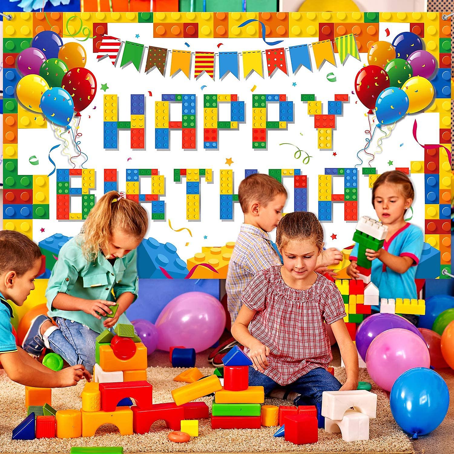 Colorful Building Blocks Birthday Backdrop Blocks Photography Birthday ...