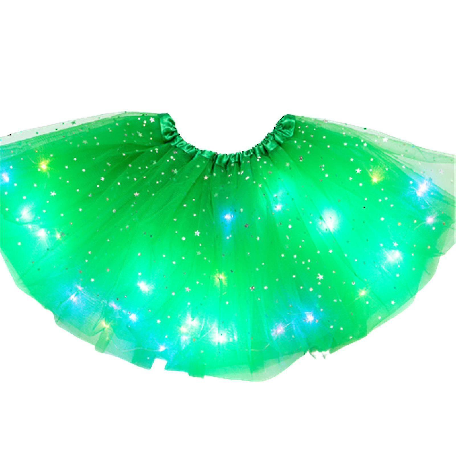 Girls Kids Neon Led Tutu Skirt Party Stage Dance Wear Pleated Layered ...