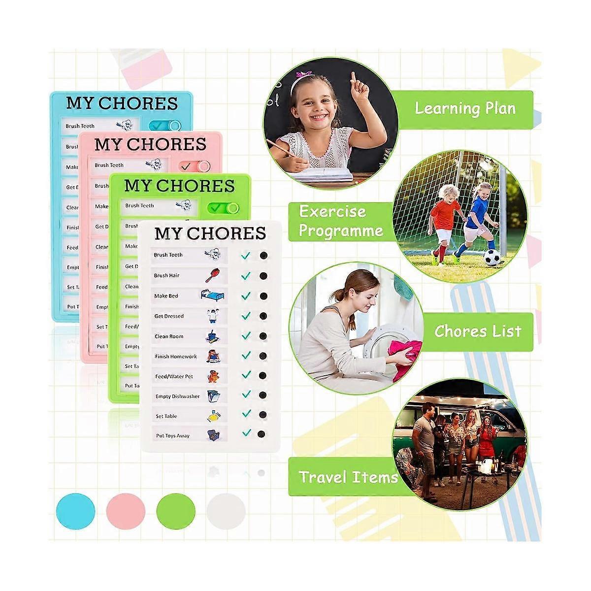 4 Pieces My Chores Check List Board Portable Chore Chart Memo Plastic Board with 10 Detachable ...