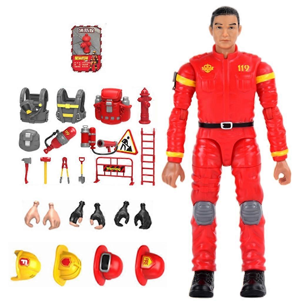 Interaction Model Figure Moveable Firefighter Man Figurine Toy Boy ...