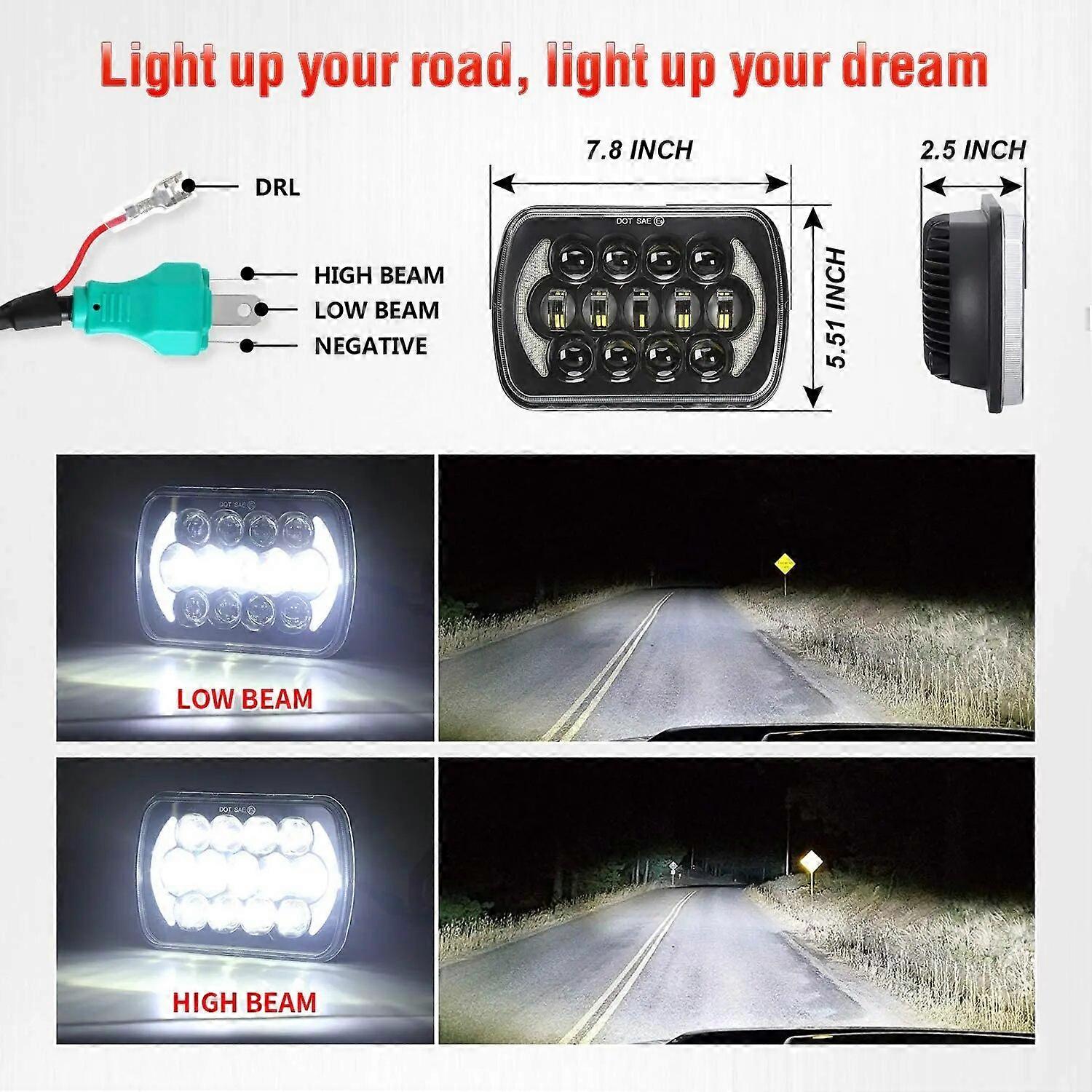 5x7 LED Headlight H6054 LED Headlights 7x6 Inch Sealed Beam Halo Angel ...