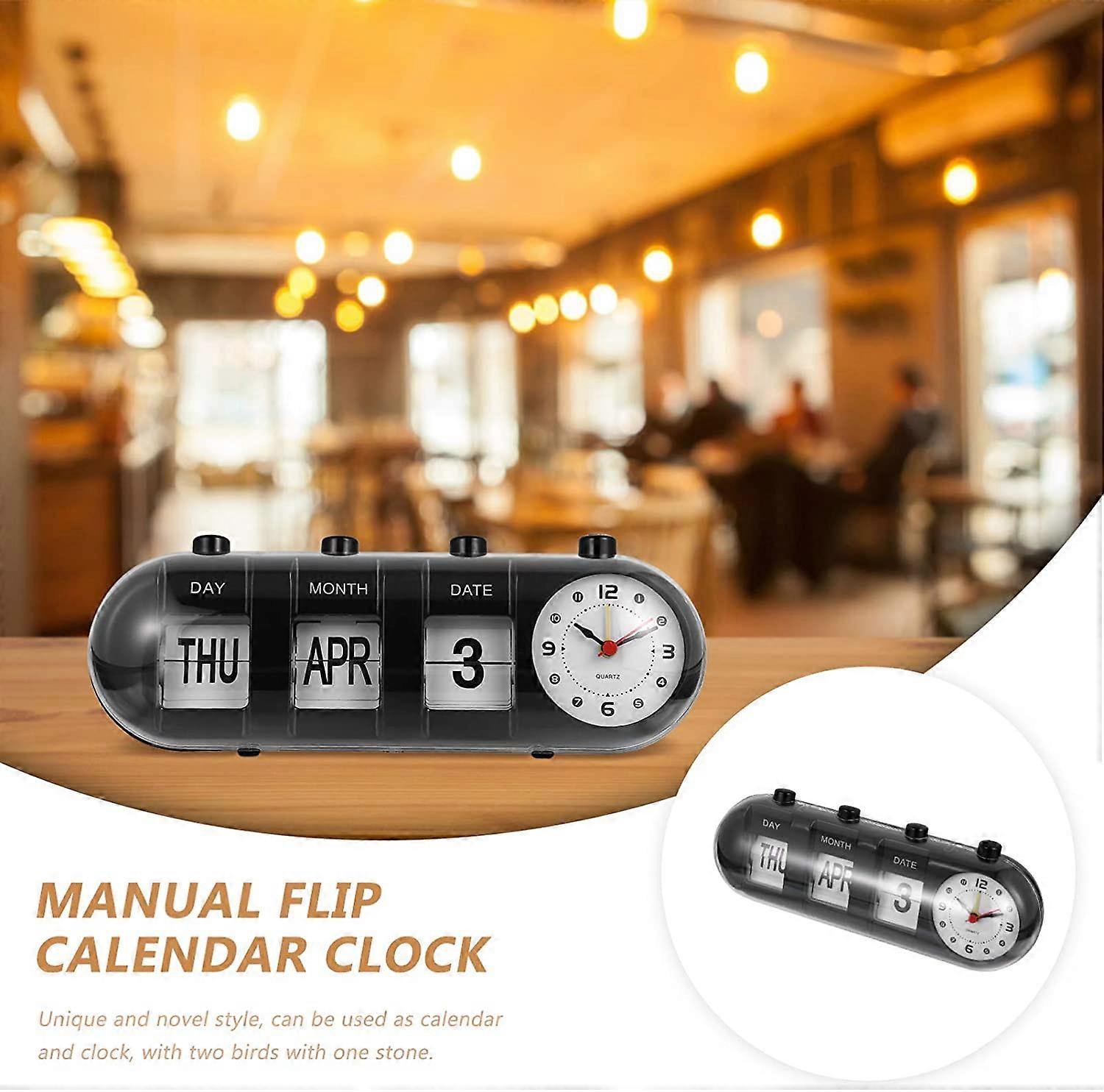 Perpetual Desk Calendar with Clock Manual Flip Desktop Calendar Digital ...