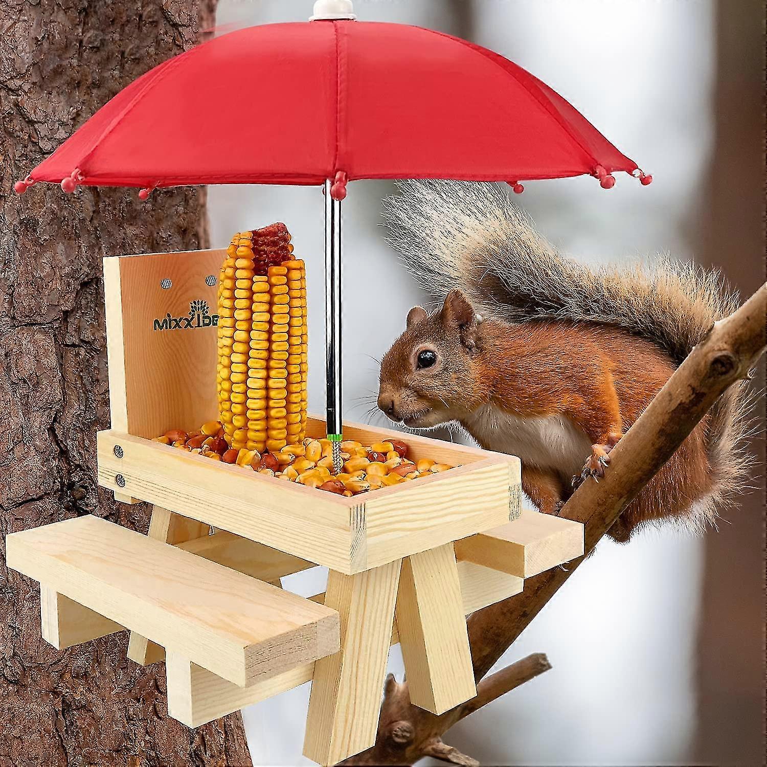 Squirrel Feeder Table With Umbrella, Wooden Squirrel Picnic Table ...