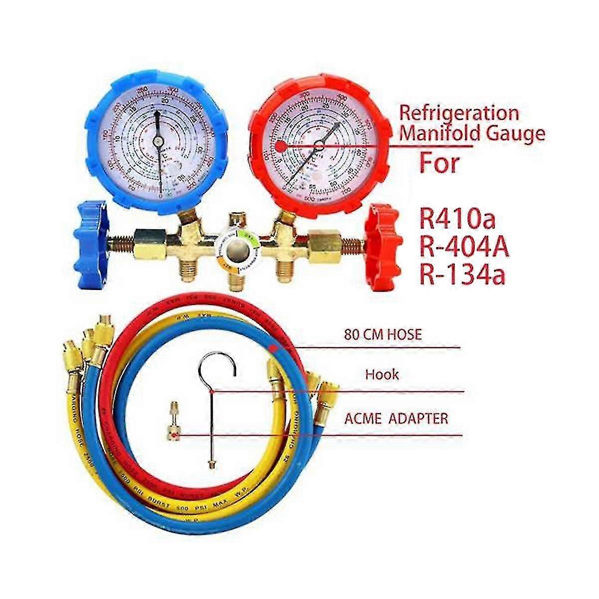 R410a 3 Way Ac Diagnostic Manifold Gauge Set For Freon Charging Fits R ...