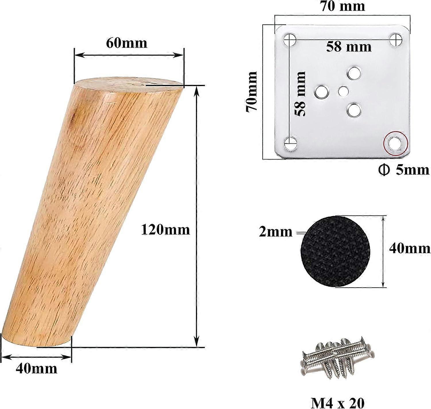4Pcs 12cm Wooden Furniture Legs Solid Tapered Wooden Table Legs Slanted ...