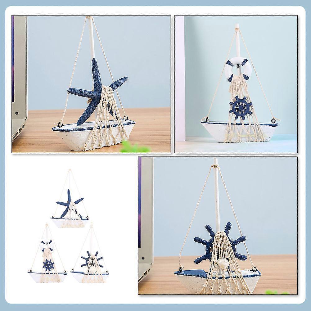 3 Pcs Marine Ornament Mini Sailboat Figurine Mediterranean Nautical ...