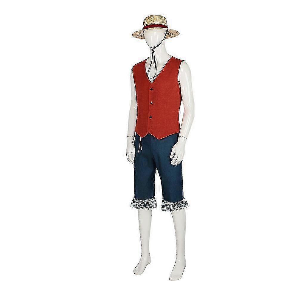 Live Action One Piece Luffy Cosplay Costume Vest Straw Hat Halloween ...
