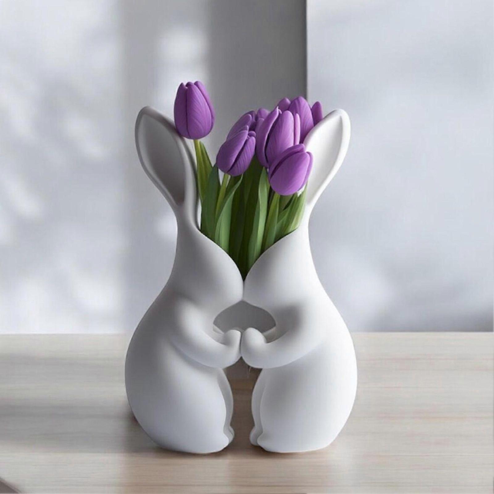 Qinghai Easter Bunny Flower Vase Resin Double Rabbit Floral Plants ...