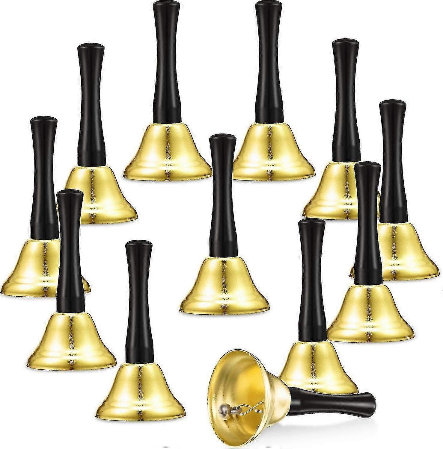 12 Pieces Metal Hand Bells Call Bell Service Hand Bells Black Wooden ...
