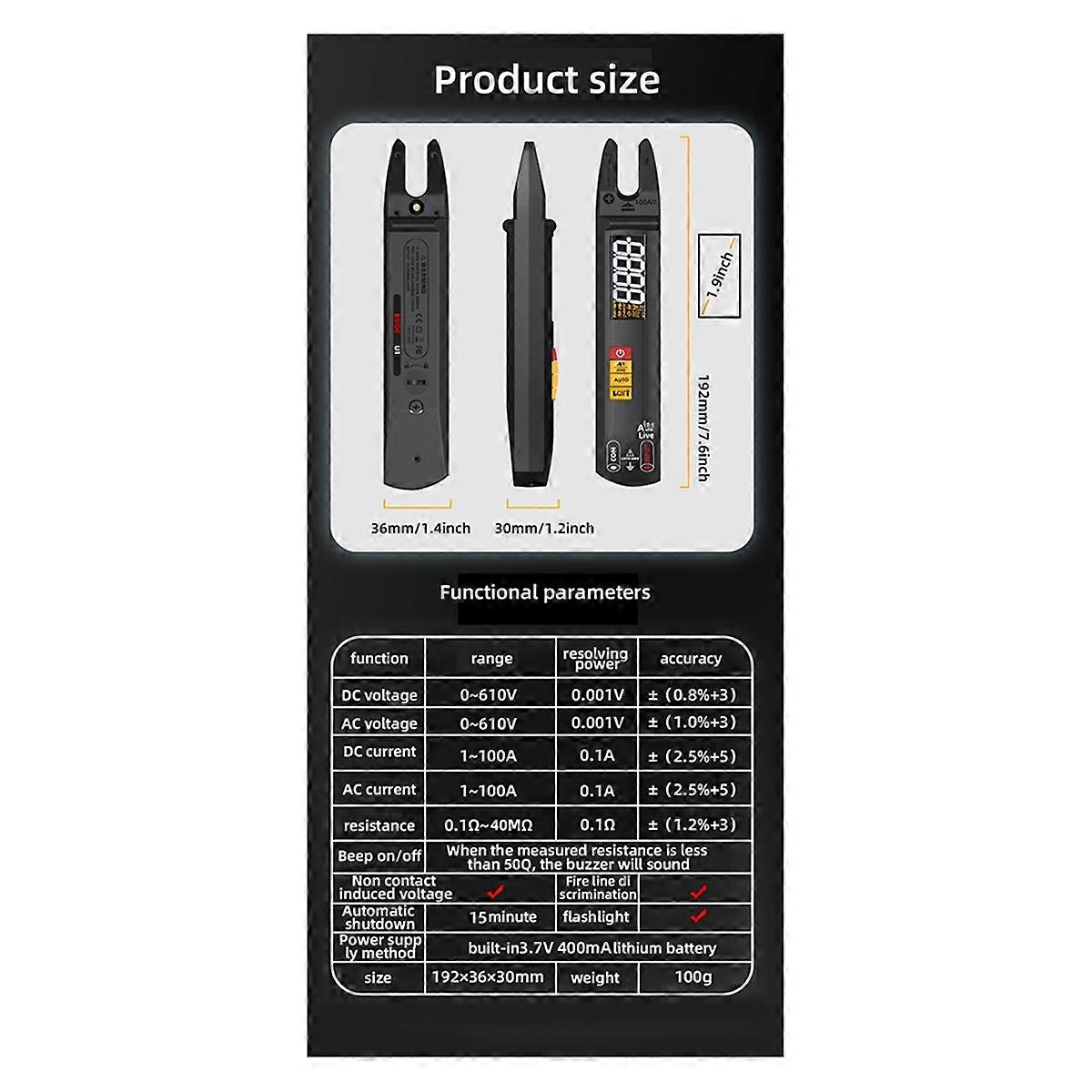 U0 Digital Clamp Meter Fork DC AC 100A Smart Ammeter Plier TRMS | Fruugo UK