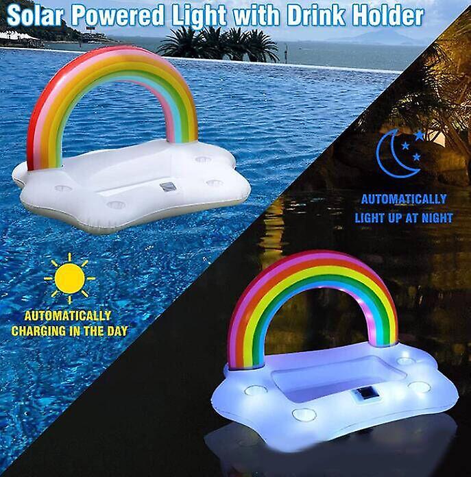 Inflatable Rainbow Pool Floating Drink Stand With LED Lights Solar ...