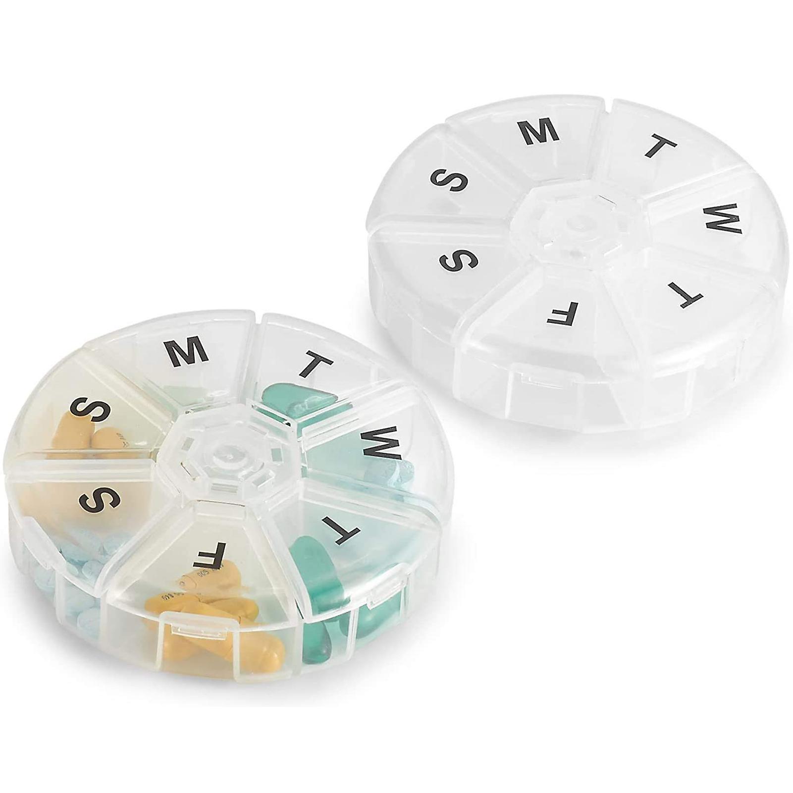 Weekly Pill Organizer Travel Pill Box Portable Round 7 Grid Independent ...