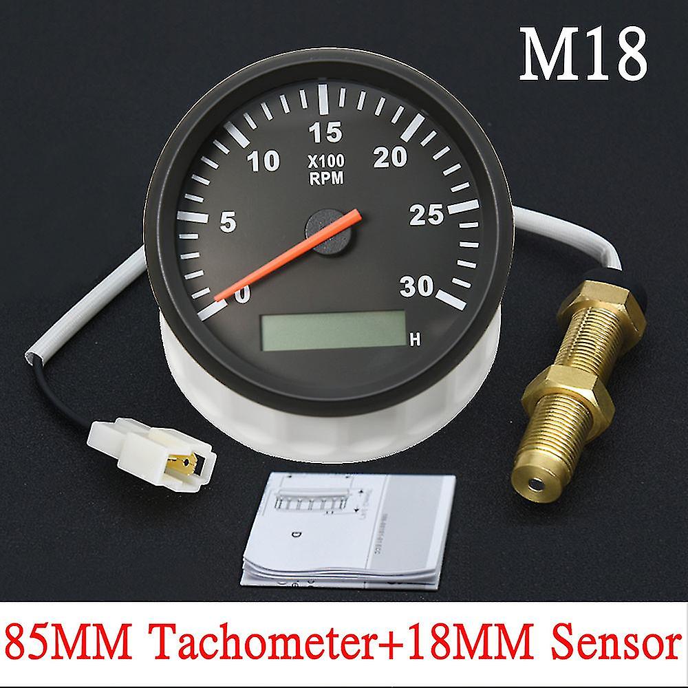 85mm Rpm Tachometer Gauge Tach Sensor Rev Counter With Hour Meter ...