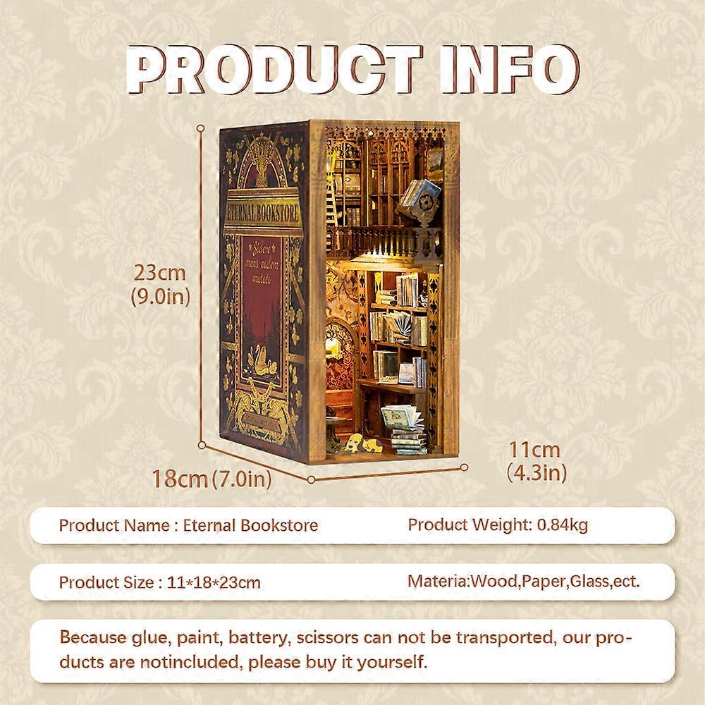 DIY Book Nook Shelf Insert Kits Dollhouse Eternal Bookstore 3D Wooden Bookend for Adult Xmas ...