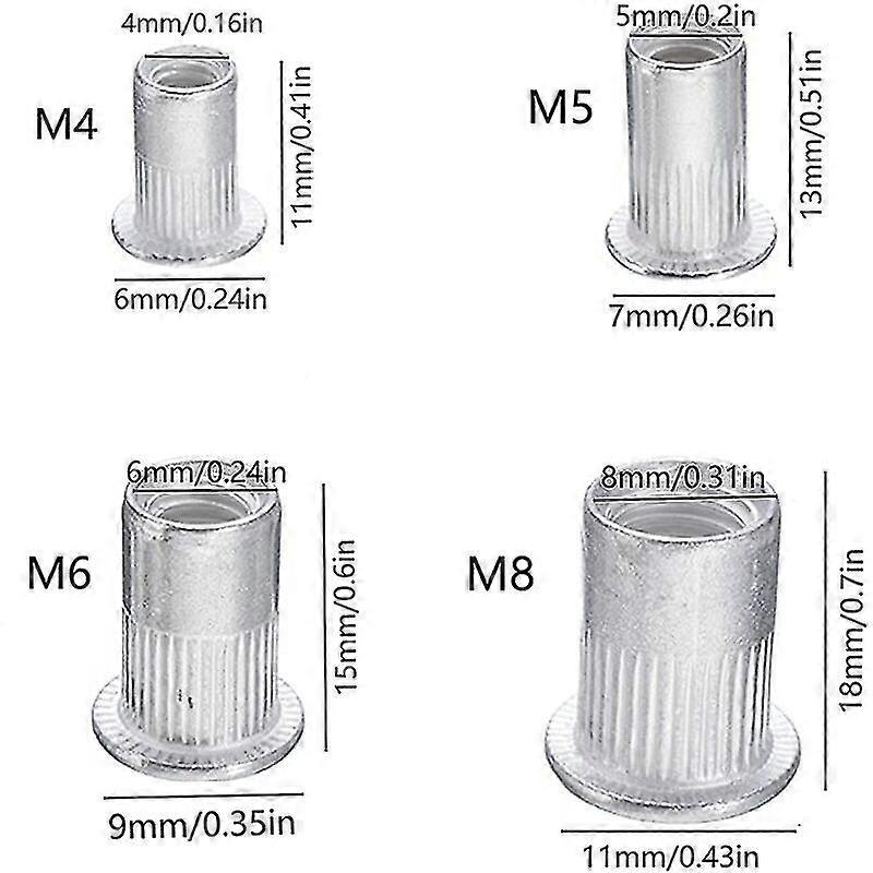100 Pcs M4 M5 M6 M8 Rivet Nut, Threaded Insert Rivet Nuts, Stainless ...