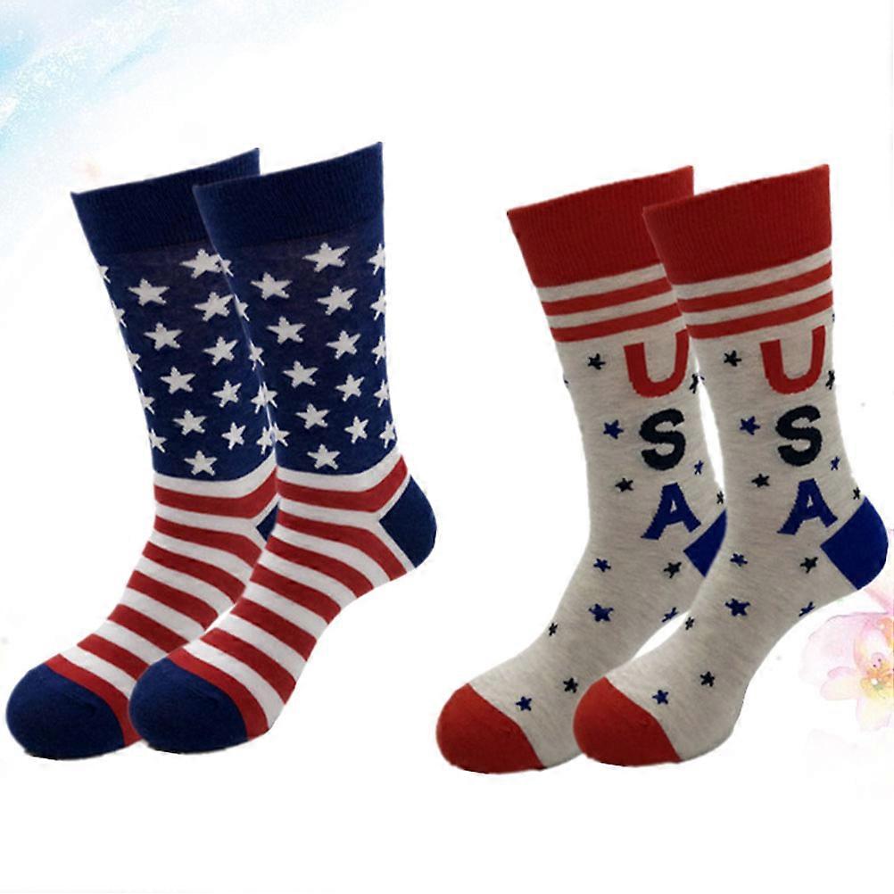2 Pairs US Flag Cotton Socks Athletic Long Crew Socks USA Socks Men ...