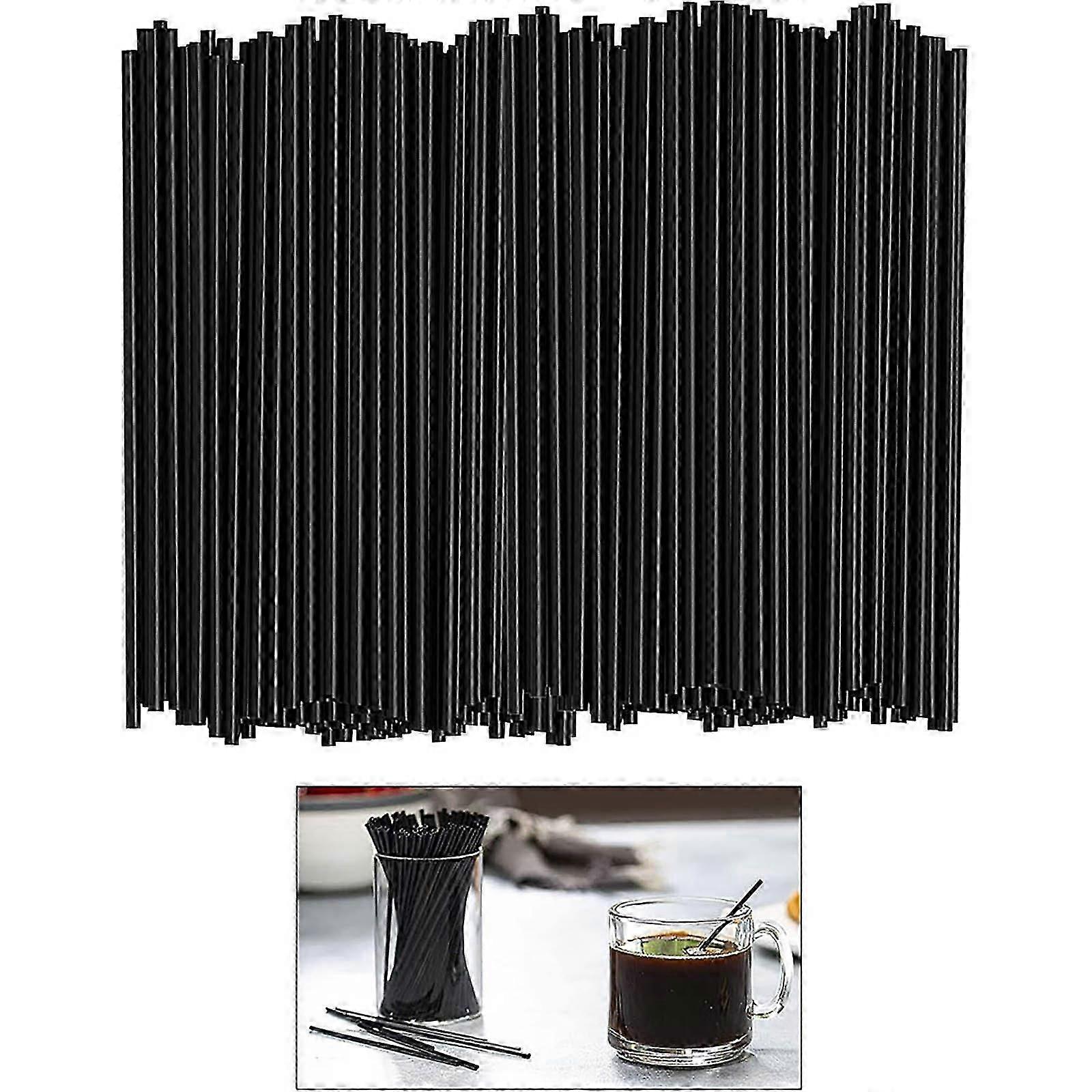 500pcs Disposable Plastic Straws Black Thin Tube Cocktail Water Flat ...